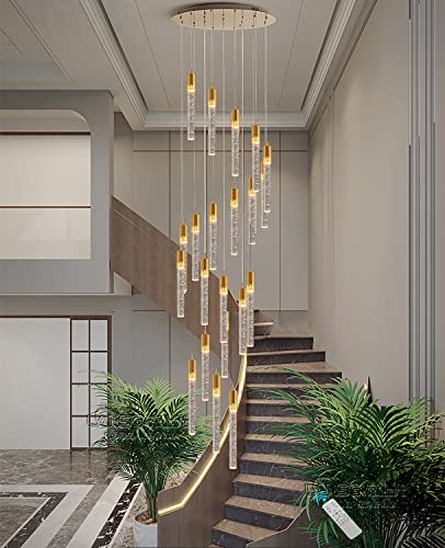 Flashing God H-11.5feet Staircase Crystal Chandeliers Modern 20-Lights Foyer Entrway Long Pendant Chandeliers High Ceiling Crystal Chandeliers with LED Dimmable 3000-6000K Lighting Fixture