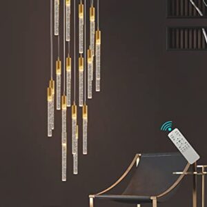 Flashing God H-11.5feet Staircase Crystal Chandeliers Modern 20-Lights Foyer Entrway Long Pendant Chandeliers High Ceiling Crystal Chandeliers with LED Dimmable 3000-6000K Lighting Fixture