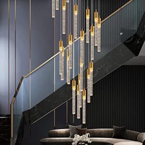 Flashing God H-11.5feet Staircase Crystal Chandeliers Modern 20-Lights Foyer Entrway Long Pendant Chandeliers High Ceiling Crystal Chandeliers with LED Dimmable 3000-6000K Lighting Fixture