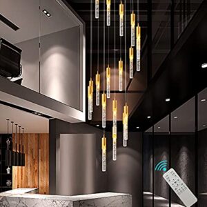 Flashing God H-11.5feet Staircase Crystal Chandeliers Modern 20-Lights Foyer Entrway Long Pendant Chandeliers High Ceiling Crystal Chandeliers with LED Dimmable 3000-6000K Lighting Fixture