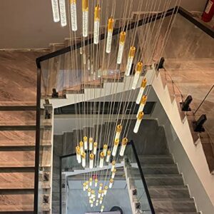 Flashing God H-11.5feet Staircase Crystal Chandeliers Modern 20-Lights Foyer Entrway Long Pendant Chandeliers High Ceiling Crystal Chandeliers with LED Dimmable 3000-6000K Lighting Fixture