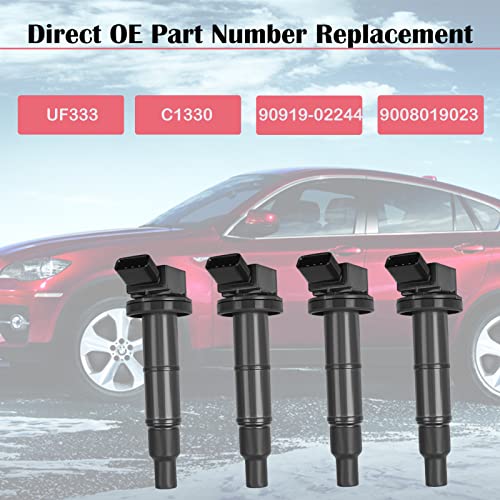 4PCS Ignition Coils for 2002 2003 2004 2005 2006 2007 2008 2009 2.4L Toyota Camry Matrix RAV4 Solara Highlander Scion TC xB Lexus HS250h 2.4 Coil Packs OE# UF333 C1330 90919-02244