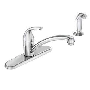 moen adler single-handle low arc standard kitchen faucet with side sprayer in chrome