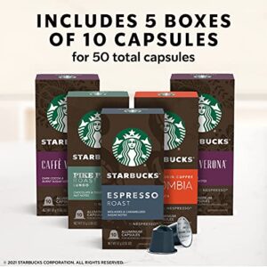 Starbucks by Nespresso, Intense Variety Pack (50-count single serve capsules, 10 of each flavor, compatible with Nespresso Original Line System)