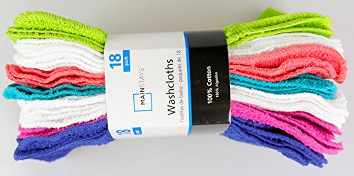 MAINSTAYS 18 Pack Assorted Cotton Terry Thin Washcloths Rags (NPWGO)