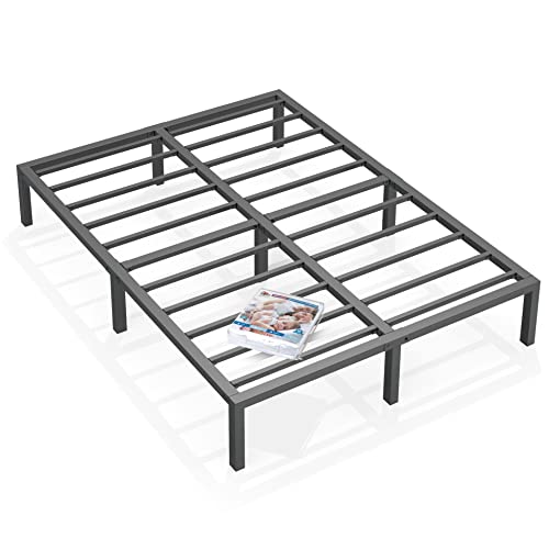 Nazhura Queen Size Heavy Duty Steel Bed Frame Platform Mattress Foundation,14 Inch Height No Box Spring Needed (Mattress Anti Slip Stopper Included) (Queen Size)