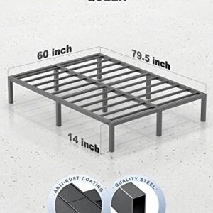 Nazhura Queen Size Heavy Duty Steel Bed Frame Platform Mattress Foundation,14 Inch Height No Box Spring Needed (Mattress Anti Slip Stopper Included) (Queen Size)