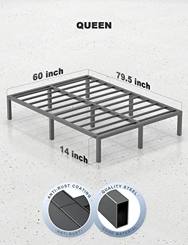 Nazhura Queen Size Heavy Duty Steel Bed Frame Platform Mattress Foundation,14 Inch Height No Box Spring Needed (Mattress Anti Slip Stopper Included) (Queen Size)