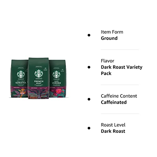 Starbucks Dark Roast Ground Coffee—Variety Pack—3 bags (12 oz each)