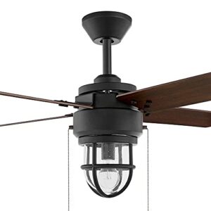 Hampton Bay Cedar Lake 44 in. Indoor/Outdoor LED Matte Black Damp Rated Downrod Ceiling Fan with Light Kit and 4 Reversible Blades (52109)