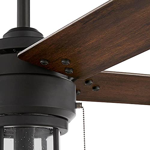 Hampton Bay Cedar Lake 44 in. Indoor/Outdoor LED Matte Black Damp Rated Downrod Ceiling Fan with Light Kit and 4 Reversible Blades (52109)