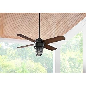 Hampton Bay Cedar Lake 44 in. Indoor/Outdoor LED Matte Black Damp Rated Downrod Ceiling Fan with Light Kit and 4 Reversible Blades (52109)