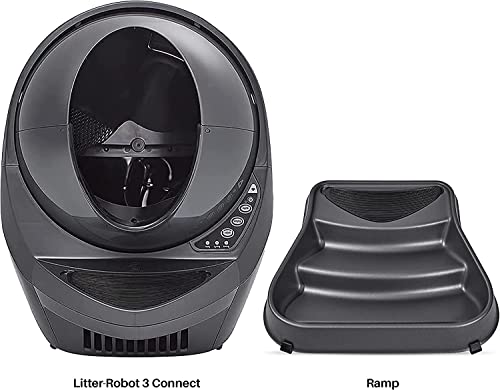 Litter-Robot 3 Connect & Ramp by Whisker - Automatic, Self-Cleaning Cat Litter Box, WiFi Enabled, Works with Any Clumping Litter, Designed & Assembled in USA (Grey), 1-Year WhiskerCare Warranty