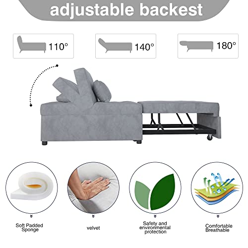 PHOYAL Deck Chair, Sofa Bed Convertible Chair 4 in 1 Multi-Function Folding Ottoman Modern Breathable Linen Guest Bed with Adjustable Sleeper for Small Room Apartment, Grey