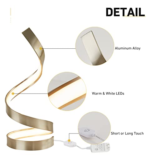 HELYCH Dimmable Spiral Modern LED Table Lamp, Wide Body Minimalist Bedside Lamp, Warm White 3000K CRI 90 Table Light, Small Touch Nightstand Desk Lamps for Living Room Bedroom Office