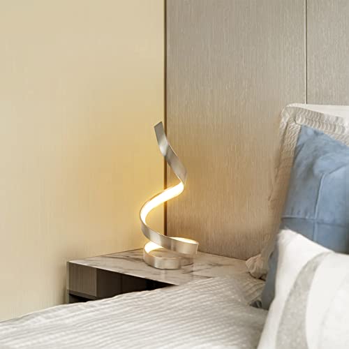 HELYCH Dimmable Spiral Modern LED Table Lamp, Wide Body Minimalist Bedside Lamp, Warm White 3000K CRI 90 Table Light, Small Touch Nightstand Desk Lamps for Living Room Bedroom Office