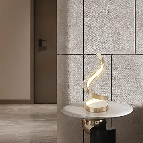 HELYCH Dimmable Spiral Modern LED Table Lamp, Wide Body Minimalist Bedside Lamp, Warm White 3000K CRI 90 Table Light, Small Touch Nightstand Desk Lamps for Living Room Bedroom Office