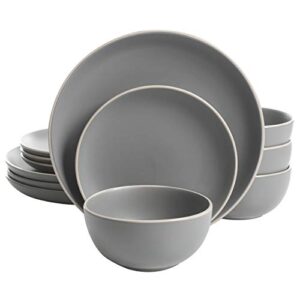 gibson home rockaway 12-piece dinnerware set service for 4, grey matte –