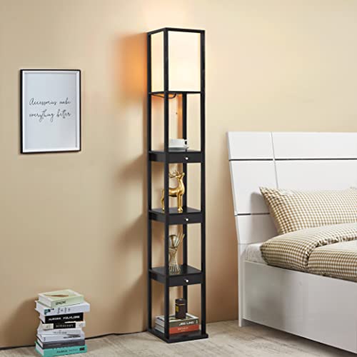 ATAMIN Aaron 72" Floor Lamps for Living Rooms, Premium Tall Floor Lamp with Shelves and Drawers, Sturdy Shelf Floor Lamp for Bedrooms, Standing Lamps with Shelves, Shelf Lamps with LED Bulb - Black