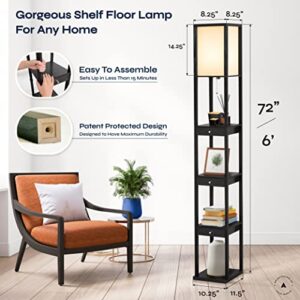 ATAMIN Aaron 72" Floor Lamps for Living Rooms, Premium Tall Floor Lamp with Shelves and Drawers, Sturdy Shelf Floor Lamp for Bedrooms, Standing Lamps with Shelves, Shelf Lamps with LED Bulb - Black