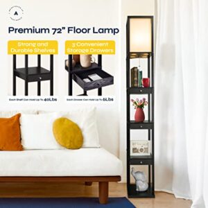 ATAMIN Aaron 72" Floor Lamps for Living Rooms, Premium Tall Floor Lamp with Shelves and Drawers, Sturdy Shelf Floor Lamp for Bedrooms, Standing Lamps with Shelves, Shelf Lamps with LED Bulb - Black