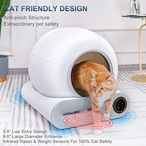 Comfipaws Self Cleaning Cat Litter Box Automatic Kitty Litter Box for Multiple Cats, Auto Clean Robot Cat Litter Box with APP Control & Ionic Deodorizer, Large Smart Cat Toilet with Mat, Liner, Brush