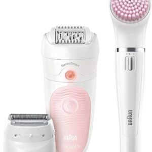 Braun Silk-épil Wet & Dry 5 5-895 Beauty Set, Women Epilator for Hair Removal, Attachments Made for Shaving, Peeling & Facial and Body Cleansing - White / Flamingo