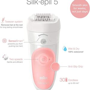 Braun Silk-épil Wet & Dry 5 5-895 Beauty Set, Women Epilator for Hair Removal, Attachments Made for Shaving, Peeling & Facial and Body Cleansing - White / Flamingo