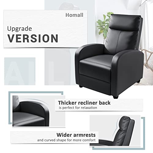 Homall Recliner Chair Padded Seat Pu Leather for Living Room Single Sofa Recliner Modern Recliner Seat Club Chair Home Theater Seating (Black)