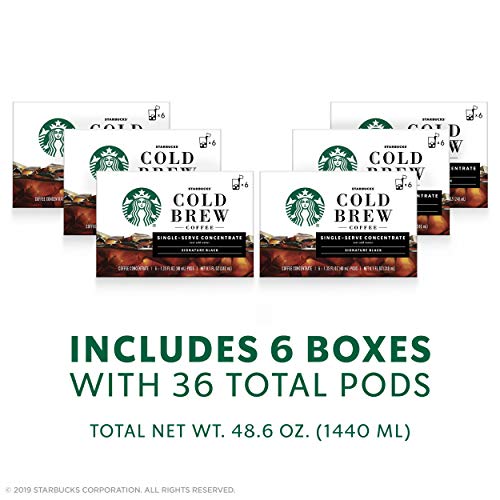 Starbucks Cold Brew Coffee | Signature Black Single-Serve Concentrate Pods (Total 36 capsules) 6 capsule each | Pack of 6