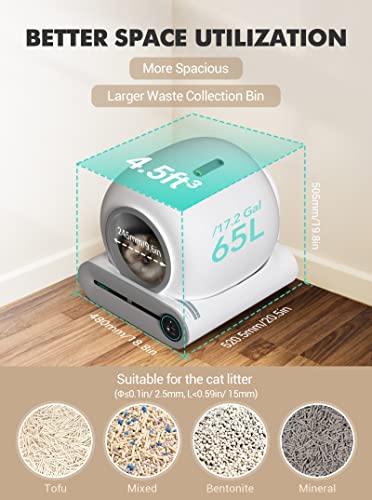 (2023 New) Famree Pet Smart Self-Cleaning Cat Litter Box, Automatic Cat Litter Cleaning Robot with 65L+9L Large Capacity/APP Control/Ionic Deodorizer for Multiple Cats