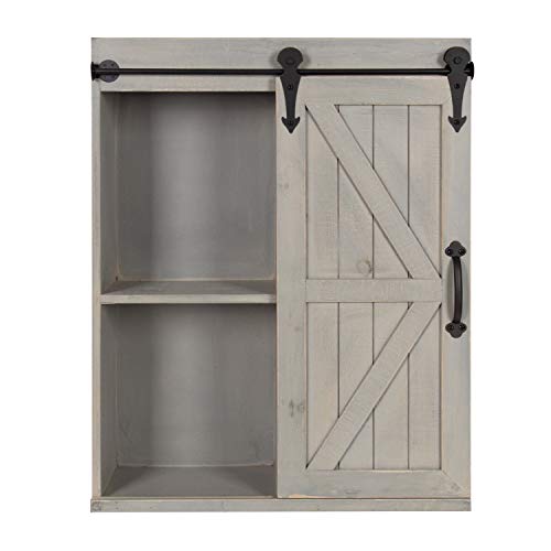 Kate and Laurel Cates Decorative Wood Wall Storage Cabinet with Sliding Barn Door, Rustic Gray