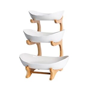 3 tier fruit basket, ceramic fruit bowl for kitchen counter, home fruit bowl set with holder for fruit veggies tray snacks nuts bread candy storage holder (white porcelain)