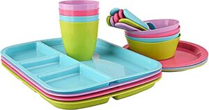 24 pc kids dinner set by mainstays, bpa free, microwave/dishwasher safe, toddler snack/meals, mixed colors