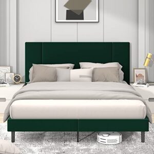 flolinda king size bed frame, upholstered bed frame with tall tufted velvet headboard, heavy duty metal mattress foundation with wooden slats, king bed frame no box spring needed, easy assembly