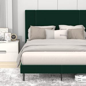 Flolinda King Size Bed Frame, Upholstered Bed Frame with Tall Tufted Velvet Headboard, Heavy Duty Metal Mattress Foundation with Wooden Slats, King Bed Frame No Box Spring Needed, Easy Assembly