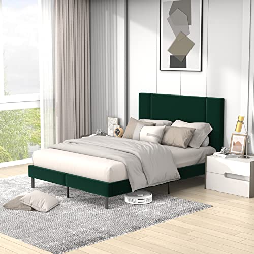 Flolinda King Size Bed Frame, Upholstered Bed Frame with Tall Tufted Velvet Headboard, Heavy Duty Metal Mattress Foundation with Wooden Slats, King Bed Frame No Box Spring Needed, Easy Assembly