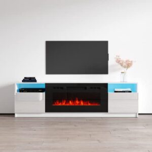 york 02 electric fireplace modern 79″ tv stand