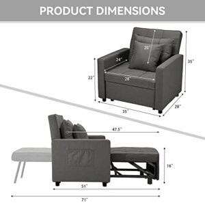 BIGSYY 3-in-1 Chair Bed, Folding Sofa Bed with Adjustable Backrest, Pull Out Sleeper Chair Bed, Multi-Functional Single Armchair,Modern Linen Fabric Chair Bed (Linen Dark Grey)