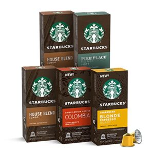 starbucks by nespresso mild variety pack coffee (50-count single serve capsules, compatible with nespresso original line system)