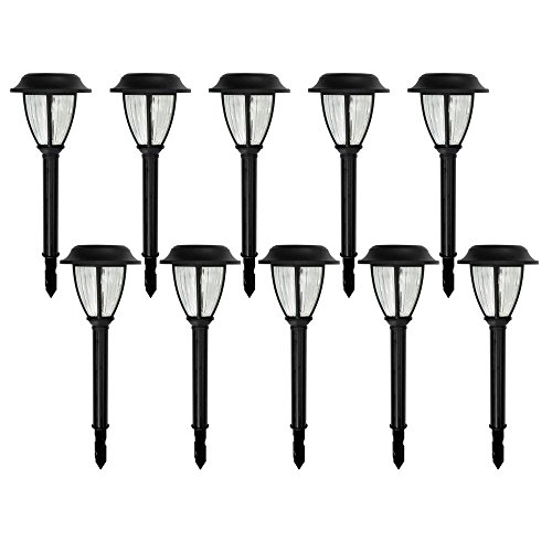 Solar Powered Black Outdoor Integrated LED 3000K Warm White Landscape Path Light (10-Pack)