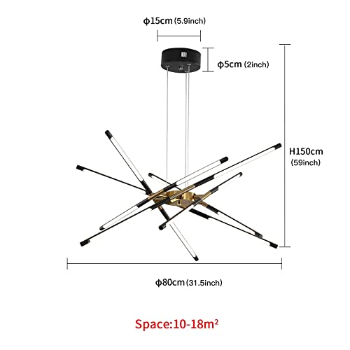 Modern Sputnik Chandeliers LED Chandelier Ceiling Light Black and Gold Chandelier Easy to Install Embedded Pendant Lights New Art Hanging Lamps for Dining Room,Kitchen,Bedroom,Living Room (12 Heads )