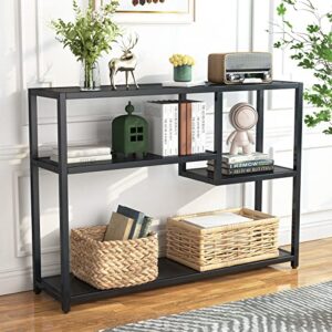 tribesigns console table, small black entryway table with storage shelves, 43 inch vintage entrance table behind couch table for living room, entryway, hallway, foyer, tv stand