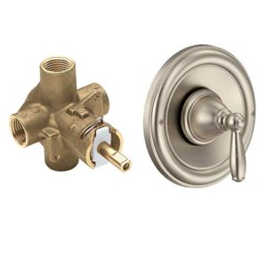 moen 2510 monticello positemp pressure balancing shower valve, 1/2-inch ips with moen t2151bn brantford positemp tub/shower trim kit without valve, 1 count, brushed nickel