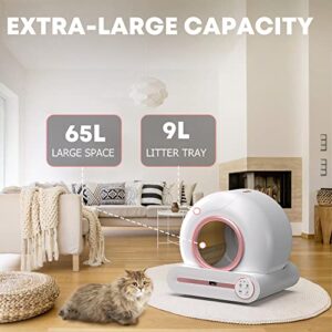 Freefa 2023 Automatic Self Cleaning Cat Litter Box, 65L+9L Large Capacity Smart Cat Litter Box, Automatic Cat Litter Box, Electric Litter Box for Multiple Cats, No Scoop, App Control