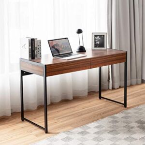 Tangkula Computer Desk with 2 Drawers, Simple Wooden Study Writing Desk with Steel Frame, 44 Inches Laptop PC Workstation, Student Desk Home Office Desk Ideal for Bedroom & Office (Brown)