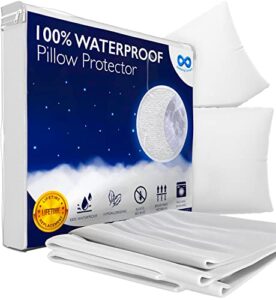 everlasting comfort premium waterproof pillow covers standard size (2 pack) – white pillow case protector zippered to prevent bed bugs, dust mites, & allergens – hypoallergenic pillow protectors