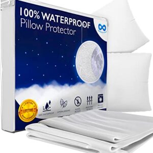 Everlasting Comfort Premium Waterproof Pillow Covers Standard Size (2 Pack) - White Pillow Case Protector Zippered to Prevent Bed Bugs, Dust Mites, & Allergens - Hypoallergenic Pillow Protectors