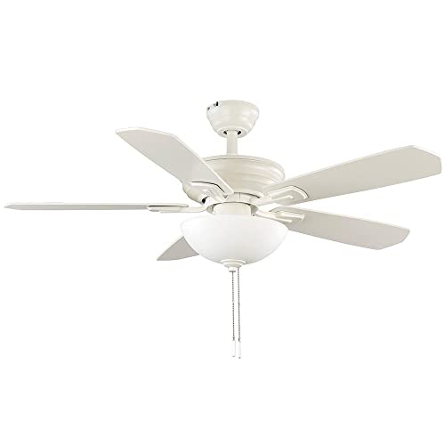 Wellston II 44 in. Indoor LED Matte White Dry Rated Downrod Ceiling Fan with Light Kit and 5 Reversible Blades