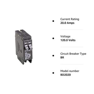 Cutler-Hammer BD2020 Type BD Circuit Breaker, 120 VAC, 20 A, 10 kA, 1 Pole, Thermal Magnetic Trip